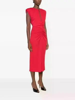 Imperial Sleeveless Ruched Midi Dress - Red
