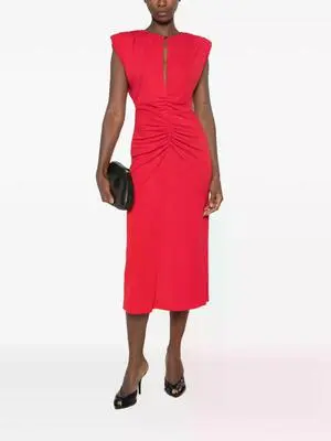 Imperial Sleeveless Ruched Midi Dress - Red