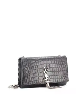 Saint Laurent Classic Monogram Tassel Crocodile Embossed Leather Medium Crossbody Bag