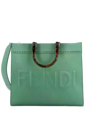 Fendi Sunshine Shopper Leather Medium Tote Bag - Green