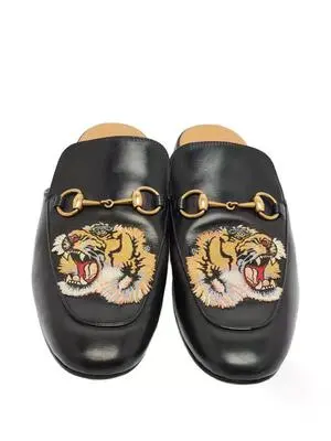 Gucci Princetown Flat Mules With Tiger Embroidery And Horsebit Detail