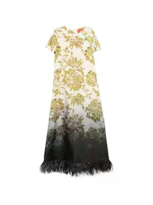 La DoubleJ Swing Feather-trim Maxi Dress - Neutrals