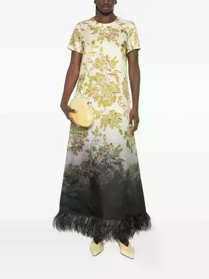La DoubleJ Swing Feather-trim Maxi Dress - Neutrals