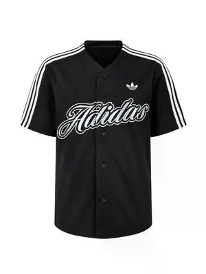 Adidas Logo Embroidered Striped V-neck Short Sleeve Shirt