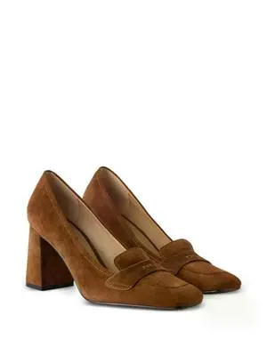Furla Suede Square Toe Block Heel Pumps