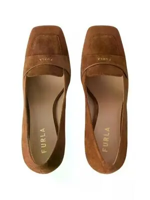 Furla Suede Square Toe Block Heel Pumps