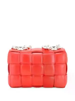 Bottega Veneta Cassette Chain Padded Maxi Intrecciato Leather Crossbody Bag - Red