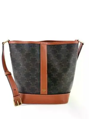 Celine Triomphe Coated Canvas Small Bucket Bag - Brown