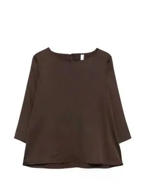 Imperial Satin Keyhole-back Blouse - Brown