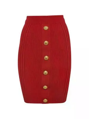 Balmain Rib-knit Pencil Mini Skirt With Gold-tone Hardware
