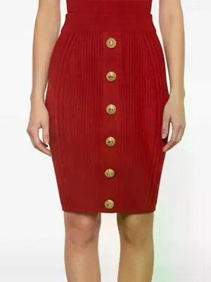 Balmain Rib-knit Pencil Mini Skirt With Gold-tone Hardware