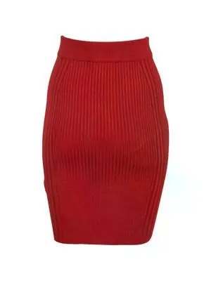 Balmain Rib-knit Pencil Mini Skirt With Gold-tone Hardware