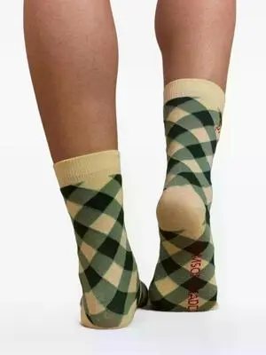 DAMSON MADDER Gingham-pattern Logo-embroidered Socks