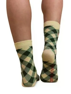 DAMSON MADDER Gingham Pattern Embroidered Logo Crew Socks - Red