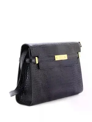 Saint Laurent Manhattan Crocodile Embossed Leather Medium Shoulder Bag - Black