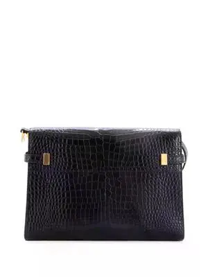 Saint Laurent Manhattan Crocodile Embossed Leather Medium Shoulder Bag - Black