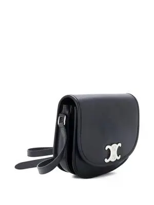 Celine Besace Triomphe Shoulder Bag Leather Medium Crossbody Bag - Black