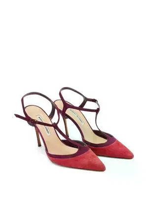 Manolo Blahnik Suede Pointed-toe T-strap Stiletto Sandals