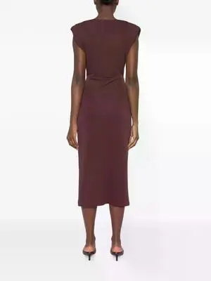 Imperial Ruched Keyhole Detail Sleeveless Midi Dress - Brown