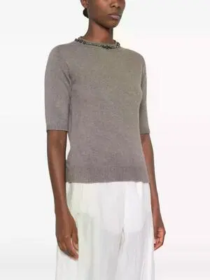 Fabiana Filippi Fine Knit Crystal Embellished Sweater - Grey