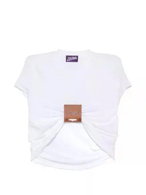 JEAN PAUL GAULTIER Ruched Jersey T-shirt With Leather Logo Tag - White