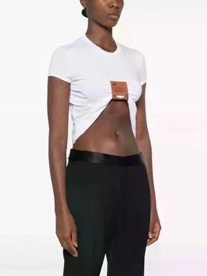 JEAN PAUL GAULTIER Ruched Jersey T-shirt With Leather Logo Tag
