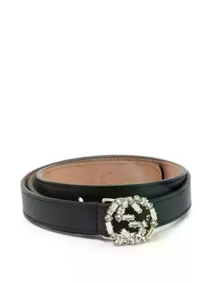 Gucci Interlocking G Crystal Belt - Black