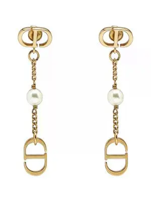 Dior Tone Faux Pearl & Cd Logo Drop Earrings - Gold