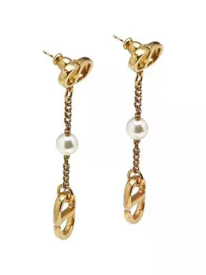 Dior Tone Faux Pearl & Cd Logo Drop Earrings