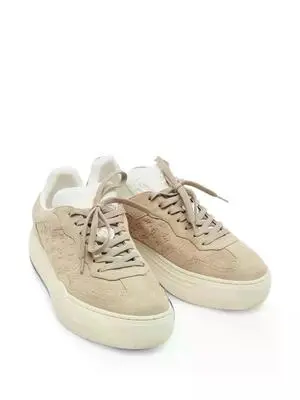 LOUIS VUITTON Beige Monogram Suede Lace-up Platform Sneakers