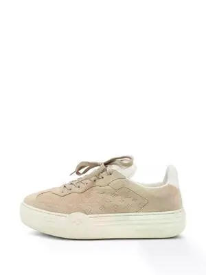 LOUIS VUITTON Beige Monogram Suede Lace-up Platform Sneakers