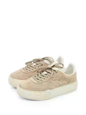 LOUIS VUITTON Beige Monogram Suede Lace-up Platform Sneakers