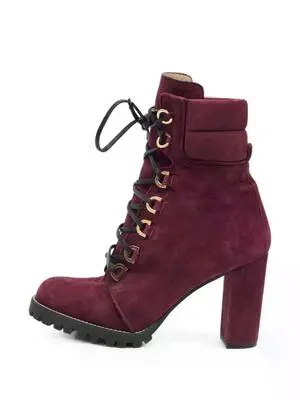 STUART WEITZMAN Lace-up Suede Block Heel Ankle Boots