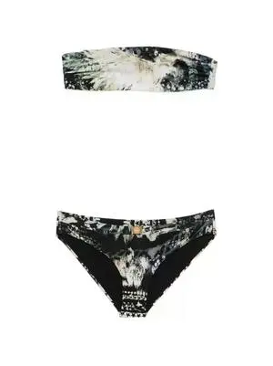 Balmain Abstract Print Bandeau Bikini - Black