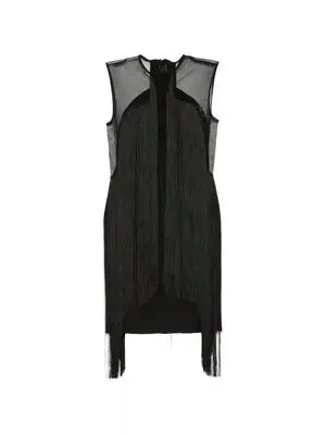 ALESSANDRO LEGORA Sleeveless Mesh Panel Fringe Trim Mini Dress