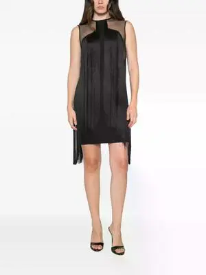 ALESSANDRO LEGORA Sleeveless Mesh Panel Fringe Trim Mini Dress