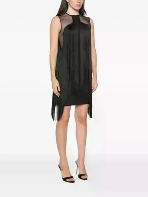 ALESSANDRO LEGORA Sleeveless Mesh Panel Fringe Trim Mini Dress
