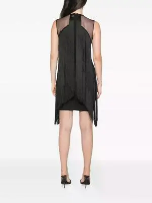 ALESSANDRO LEGORA Sleeveless Mesh Panel Fringe Trim Mini Dress