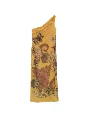 Alberta Ferretti One-shoulder Floral Print Midi Dress - Yellow