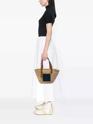Loewe 2021 Small Raffia Anagram Basket Tote Bag - Neutrals