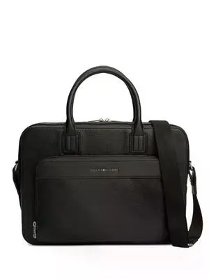 Tommy Hilfiger Logo-plaque Pebbled-texture Laptop Bag - Black
