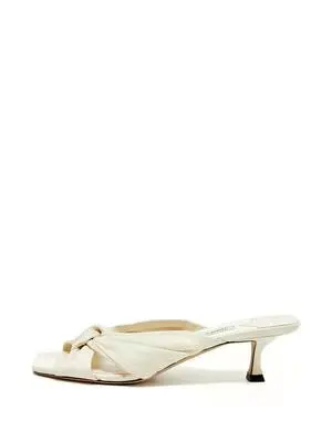 JIMMY CHOO Cream Beige Knotted Detail Square Toe Kitten Heel Sandals - Neutrals