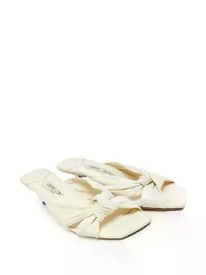 JIMMY CHOO Cream Beige Knotted Detail Square Toe Kitten Heel Sandals - Neutrals