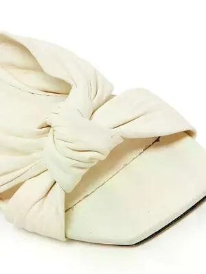 JIMMY CHOO Cream Beige Knotted Detail Square Toe Kitten Heel Sandals - Neutrals