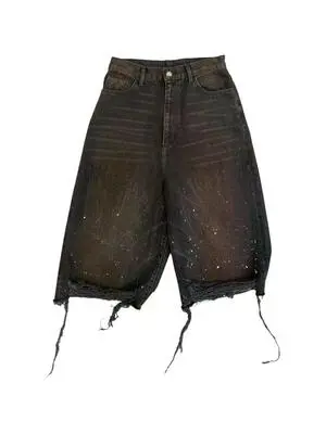 SECND SLF Distressed Paint-splatter Shorts - Black