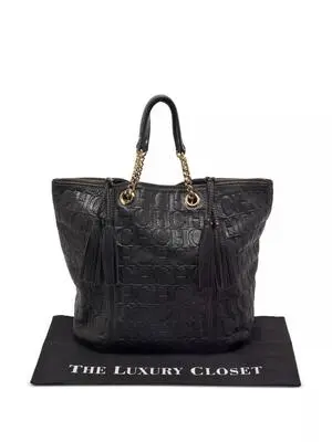 Carolina Herrera Monogram Embossed Tassel Tote Bag - Black