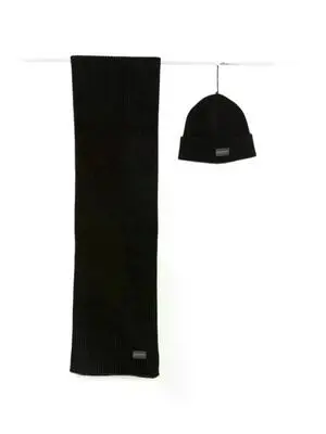 Barbour Sweeper Legacy Logo-patch Scarf And Beanie Hat Set - Black
