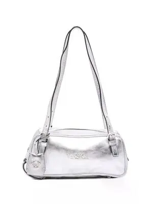 Versace 2000-2026 Metallic Leather Tag Bowling Bag Shoulder Bag Silver
