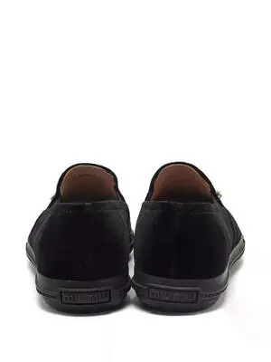 Miu Miu Velvet Crystal Embellished Loafers - Black