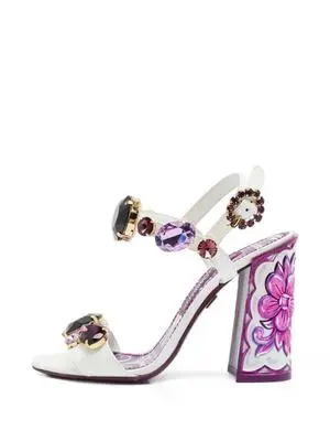 Dolce & Gabbana Patent Leather Majolica Print Crystal Embellished Sandals